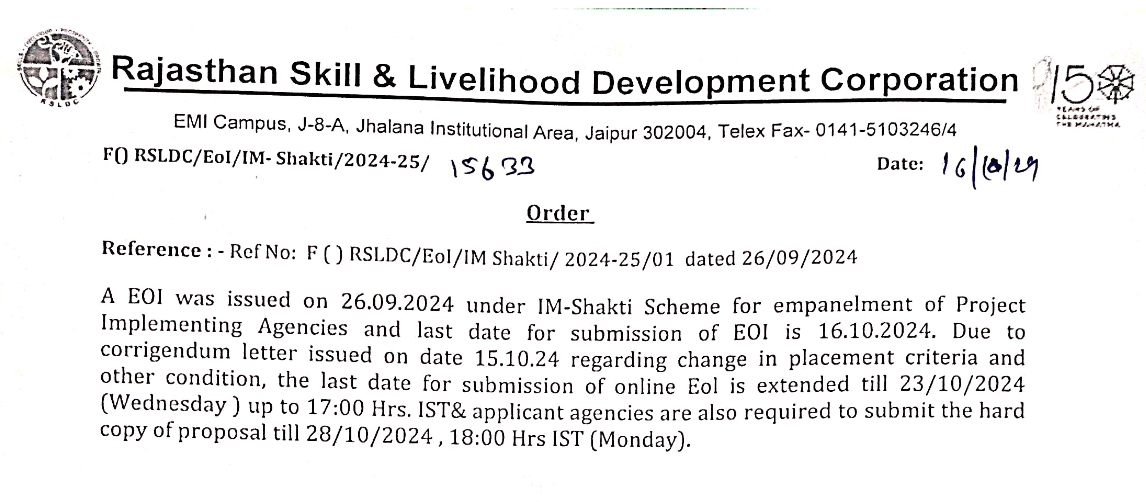 DATE EXTENSION-IM SHAKTI Scheme of RSLDC