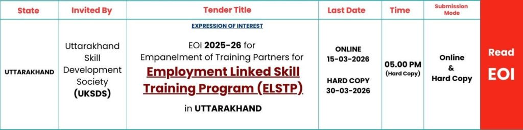 EOI for Empanelment of Training Partners for Employment Linked Skill ...