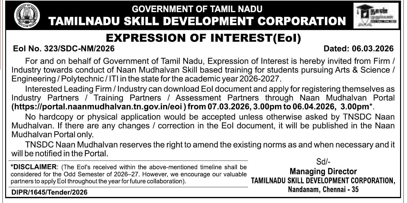 Expression of Interest (EoI) for Naan Mudhalvan Skill based training ...